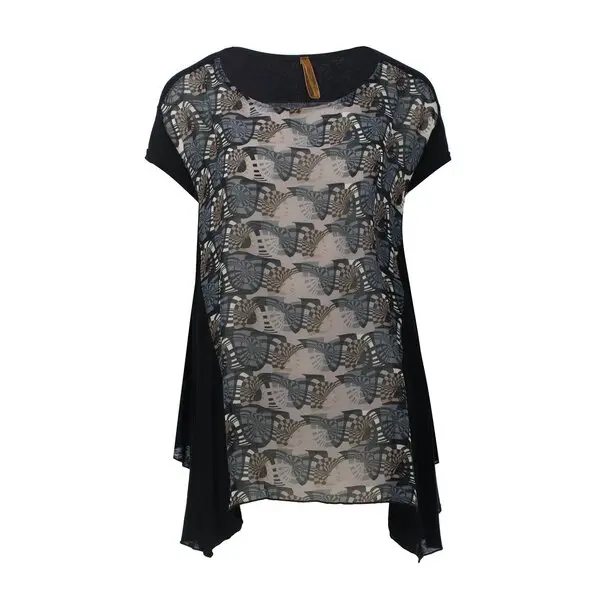 CONQUISTA Butterfly Dreamscape Oversized Top - Black