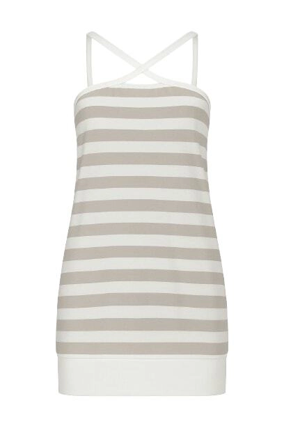 CONQUISTA Strappy Striped Mini Dress In Olive - Green