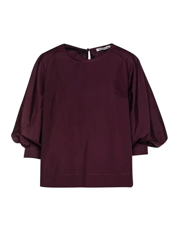 CONQUISTA Wine Color Top With Bishop Sleeves By - Red