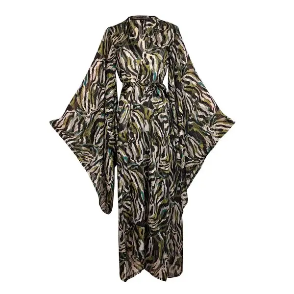 JENNAFER GRACE Green / Black Camille Jungle Print Kimono - Green/black