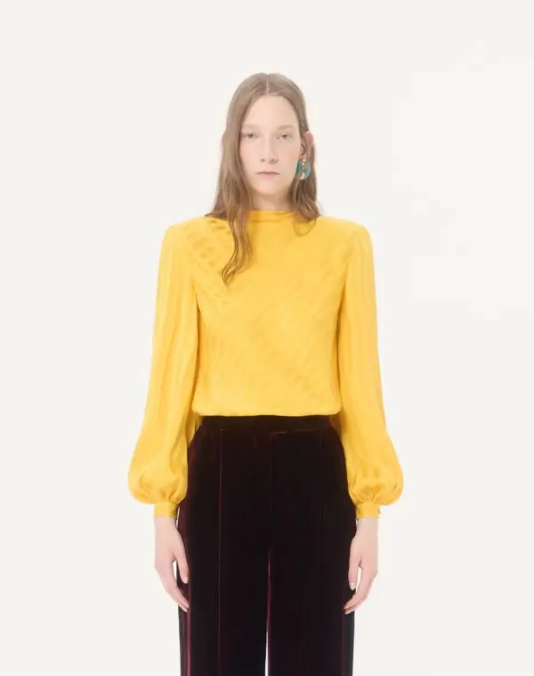Valentino Garavani Vlogo Striped Jacquard Top With Padded Shoulders