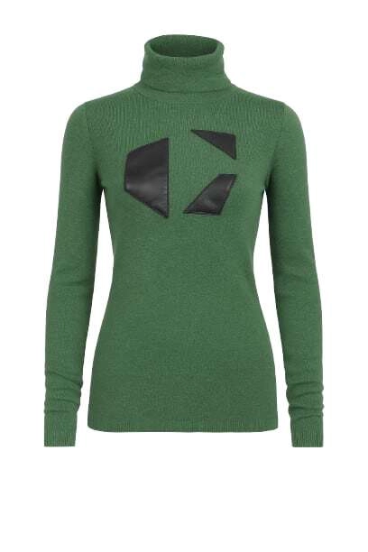 CONQUISTA Applique Detail Polo Neck Top - Green