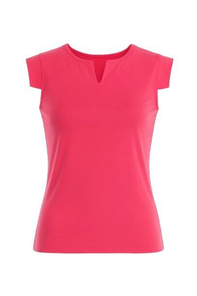 CONQUISTA V Neck Cap Sleeve Top - Red