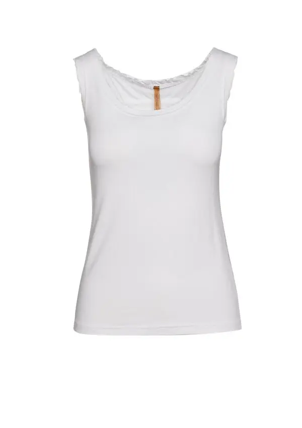 CONQUISTA Raw Edge Detail Fashion Top - White