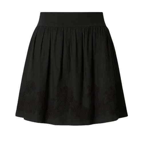 CONQUISTA Embroidery Detail Pleated Skirt - Black