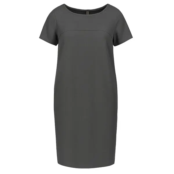 CONQUISTA Anthrcite Sack Style Punto Di Roma Short Sleeve Dress - Black