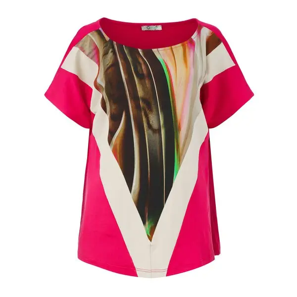 CONQUISTA Vibrant Abstract Boat Neck Top - Pink
