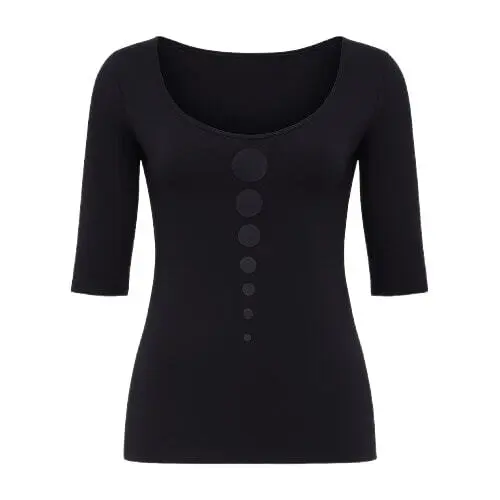 CONQUISTA Faux Leather Detail Top - Black