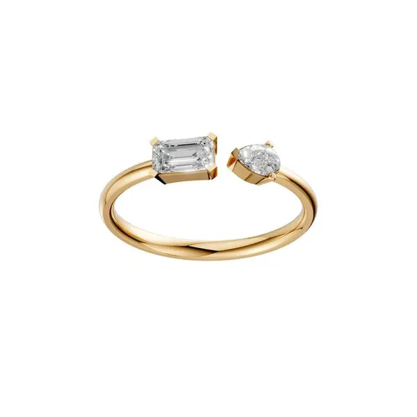 AYA FINE JEWELRY Emerald & Pear Cut Lab Diamond Open Stackable Ring In 14k Gold - Yellow