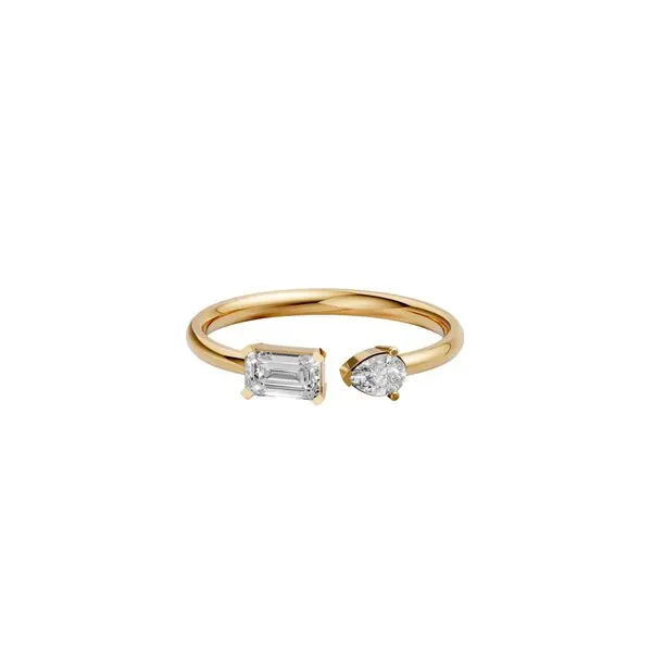 AYA FINE JEWELRY Emerald & Pear Cut Lab Diamond Open Ring In 14k Gold - Yellow