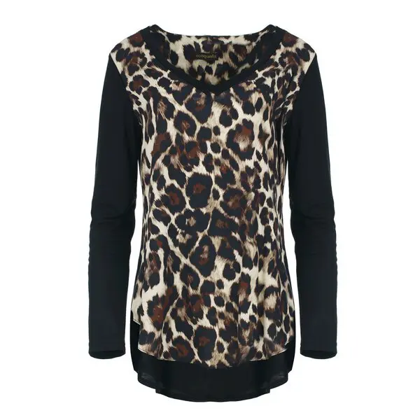 CONQUISTA Wild Instinct Mixed Media Top - Black