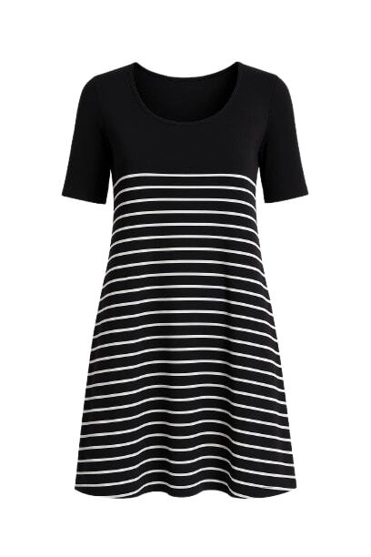 CONQUISTA Stripe Detail A Line Stretch Dress - Black