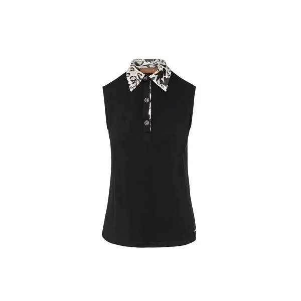 CONQUISTA Silk Blend Sleeveless Top With Polo Collar - Black