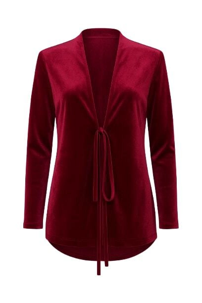 CONQUISTA Burgundy Velvet Cardigan With Ties - Red