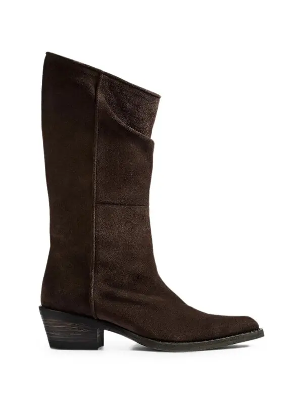Khaite Cowboy Boots With Block Heel And Asymmetrical Hem - Marrone