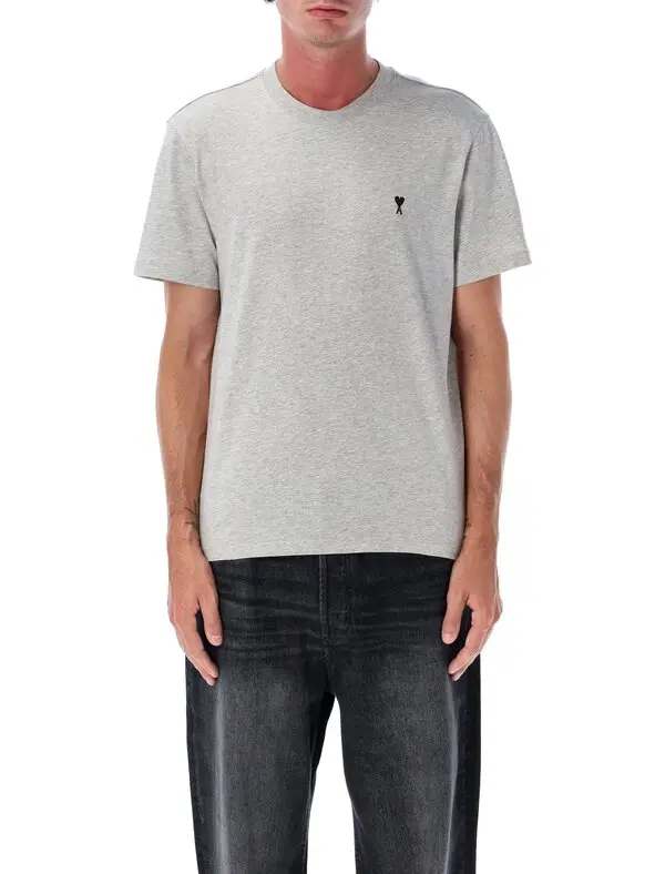 AMI Paris Mini Of Coeur Embroidered Cotton T-shirt - Grigio