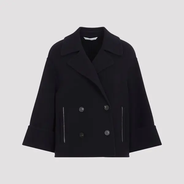 Peserico Double-breasted Wool Shortcoat With Cashmere Blend - Blue