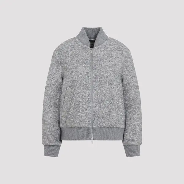 Peserico Bouclé Bomber Jacket In A Wool-alpaca Blend - Grey