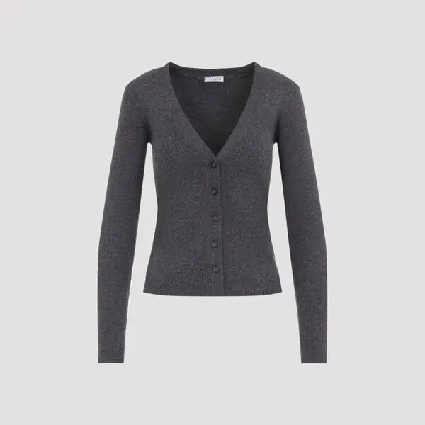 Brunello Cucinelli Cashmere Lurex Cardigan Sweater For - Grey