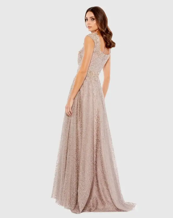 Mac Duggal Embellished Square Neck Cap Sleeve Gown