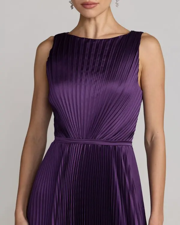 Mac Duggal Sleeveless High Neck Pleated Midi Dress