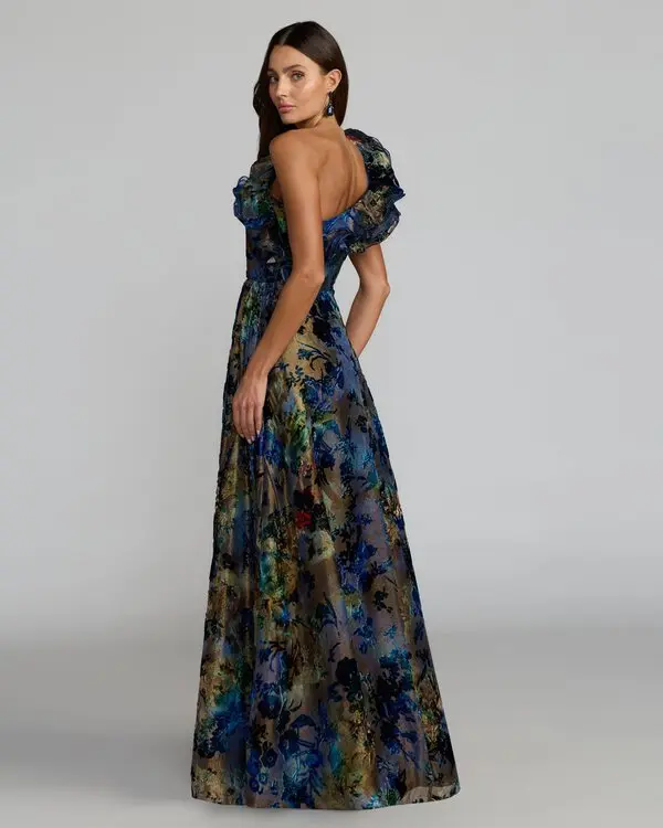 Mac Duggal One Shoulder Burnout Velvet Gown