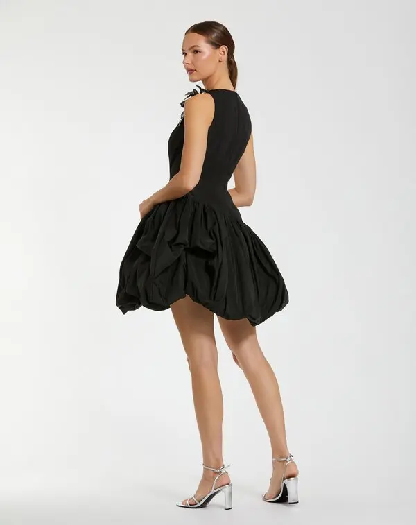 Mac Duggal Sleeveless Bubble Hem Mini Dress With 3d Floral Appliqu