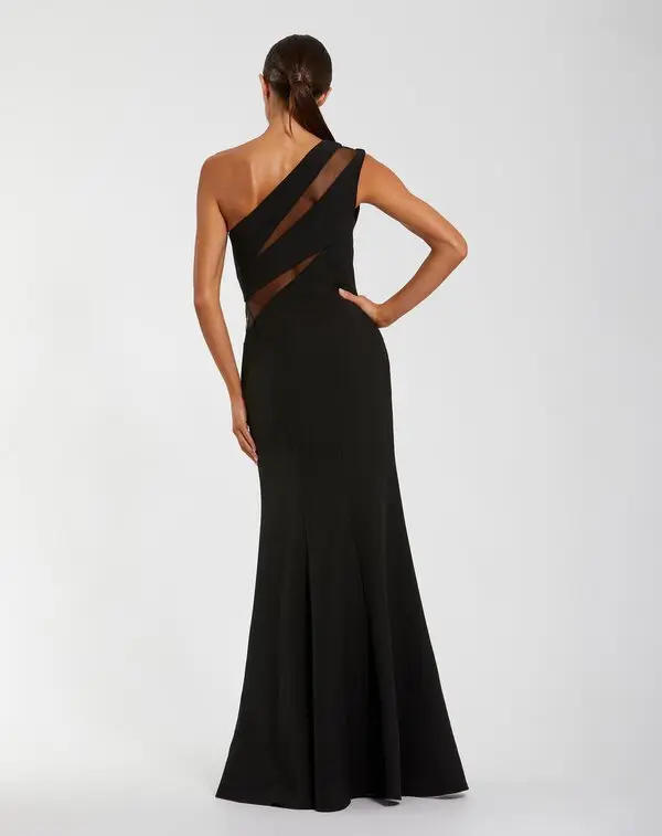 Mac Duggal One-shoulder Crepe Gown With Illusion Cutouts