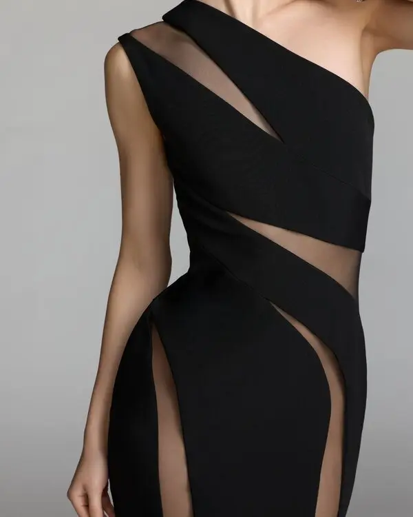 Mac Duggal One-shoulder Crepe Gown With Illusion Cutouts