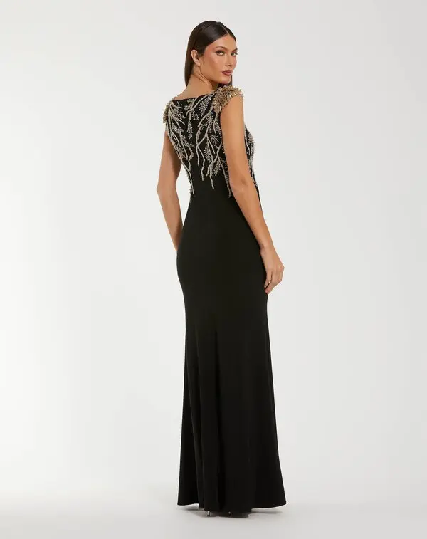 Mac Duggal Hand Beaded Cap Sleeve Jersey Gown