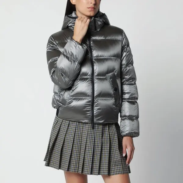 Moncler Short Down Jacket With Removable Hood - Metal