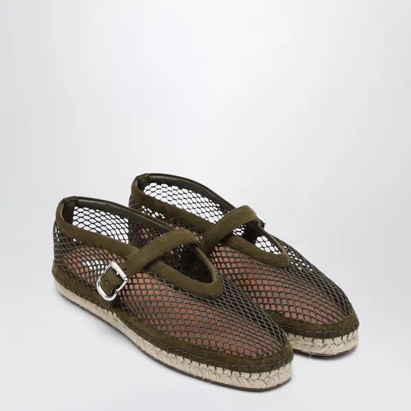 Alaïa Flat Espadrilles In Mesh And Suede - Green