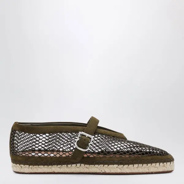 Alaïa Flat Espadrilles In Mesh And Suede - Green