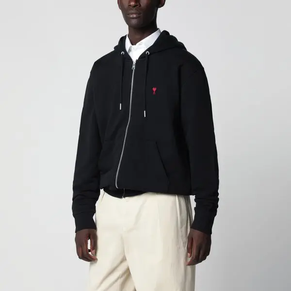 AMI Paris De Coeur Zip-up Hoodie - Black