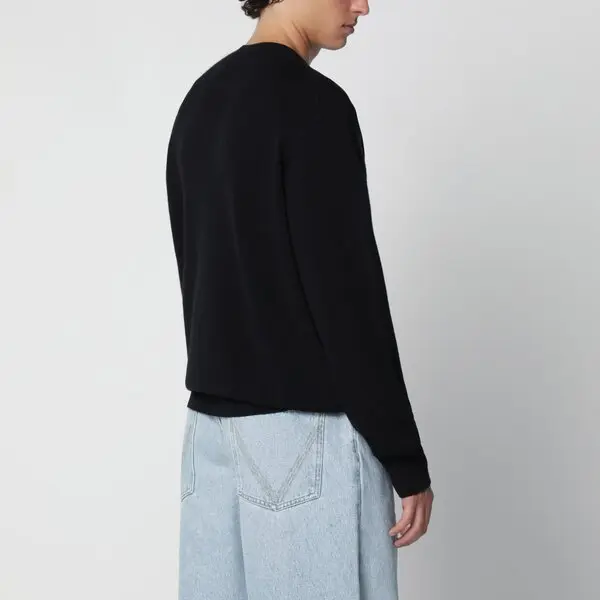 AMI Paris Wool Crewneck Sweater With De Cœur Embroidery - Black