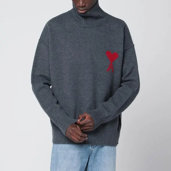 AMI Paris Wool Turtleneck Sweater With De Coeur Logo