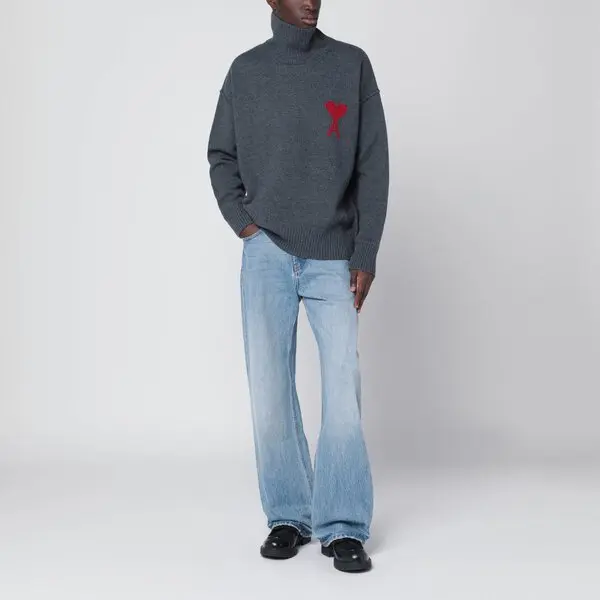AMI Paris Wool Turtleneck Sweater With De Coeur Logo