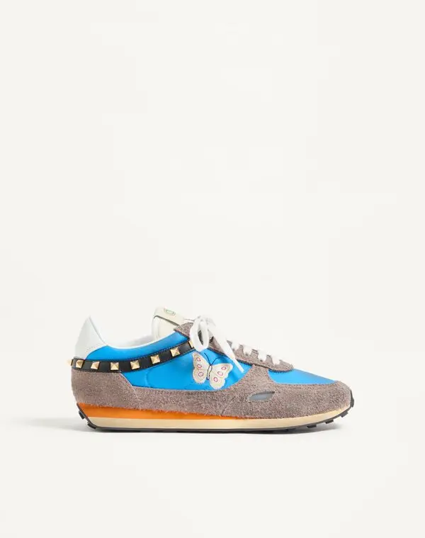 Valentino Garavani Studded Butterfly Embroidered Sneakers - Azure/multicolour