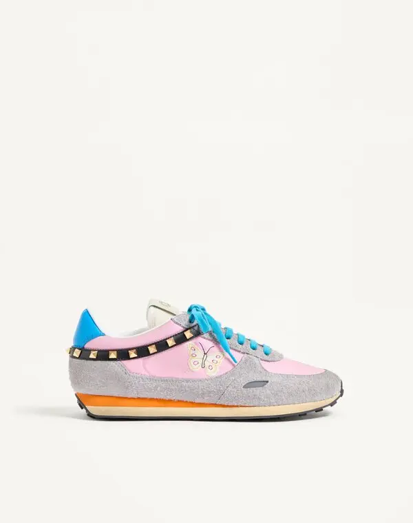Valentino Garavani Studded Butterfly Embroidered Sneakers - Pink/multicolour