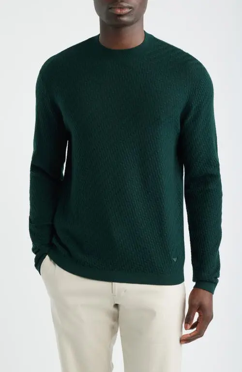 Emporio Armani Geometric Stitch Virgin Wool Crewneck Sweater - Green