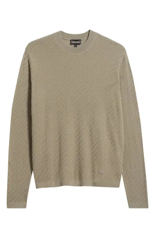 Emporio Armani Geometric Stitch Virgin Wool Crewneck Sweater - Solid Medium Beige