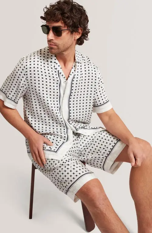 Ted Baker London Attlass Geometric Print Cotton & Linen Shorts