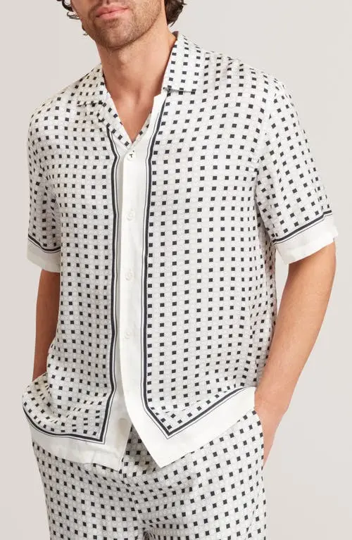 Ted Baker London Ferran Geometric Print Cotton & Linen Camp Shirt - Ecru
