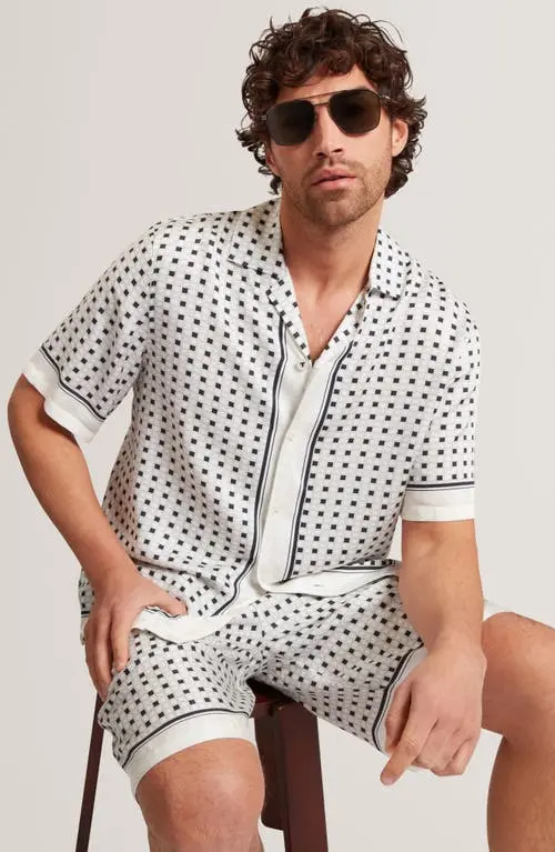 Ted Baker London Ferran Geometric Print Cotton & Linen Camp Shirt