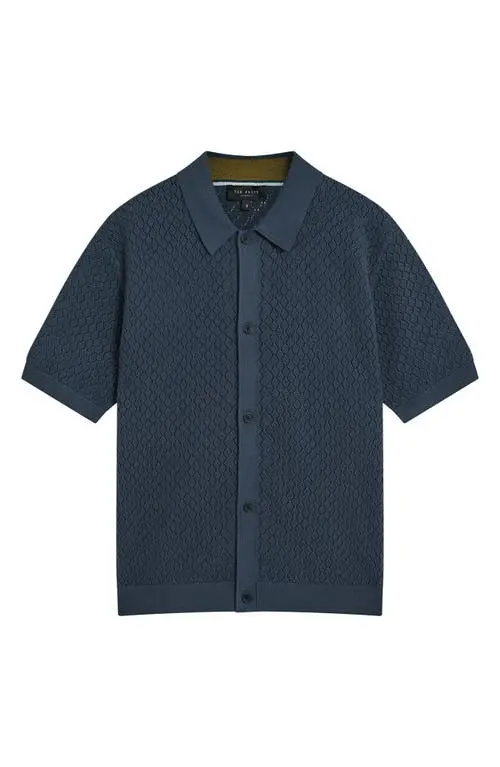 Ted Baker London Domati Texture Knit Short Sleeve Button-up Shirt