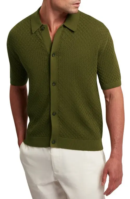 Ted Baker London Domati Texture Knit Short Sleeve Button-up Shirt - Khaki