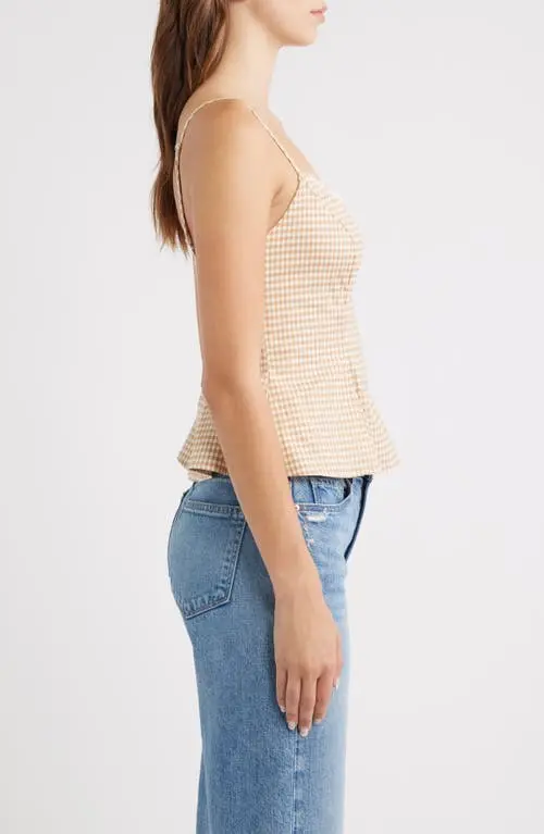 REFORMATION Genevieve Gingham Peplum Top With Lace Trim - Anzo Check