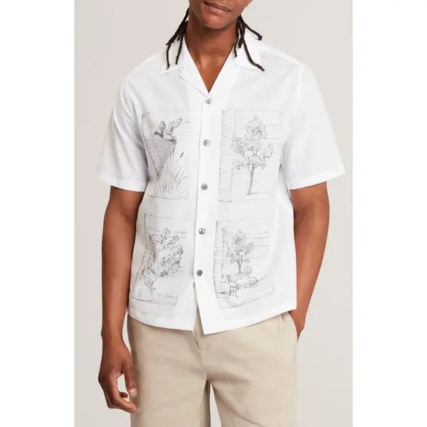 Ted Baker London Gallagr Linen & Cotton Camp Shirt - White