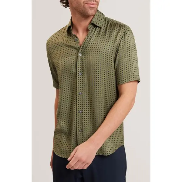 Ted Baker London Allistr Check Short Sleeve Button-up Shirt - Khaki