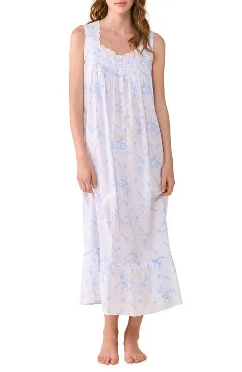 Eileen West Sleeveless Cotton Ballet Nightgown - White Blue